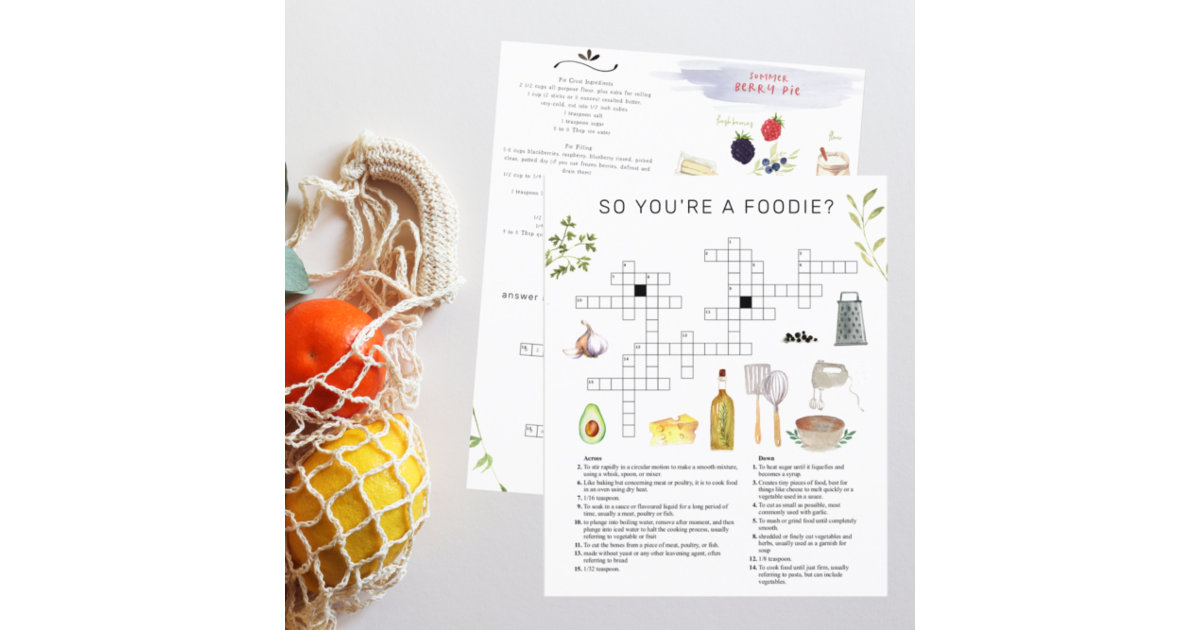 Foodie Chef Watercolor Recipe Crossword Puzzle | Zazzle