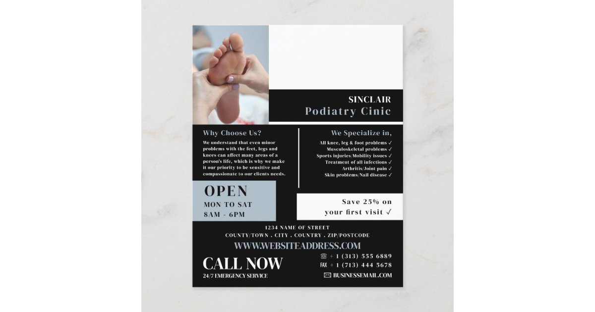 Foot Care Portrait, Podiatry Clinic, Podiatrist Flyer | Zazzle