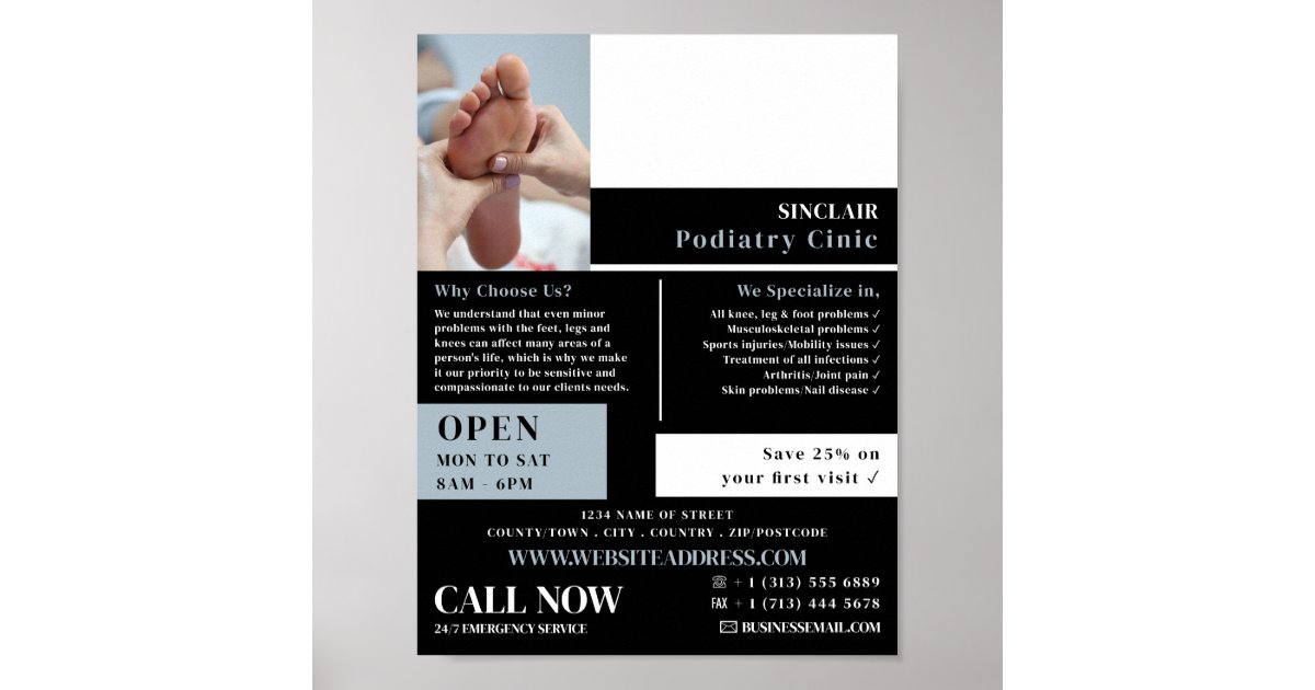 Foot Care Portrait, Podiatry Clinic, Podiatrist Poster | Zazzle