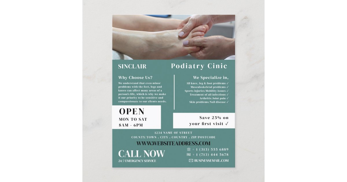 Foot Exam Portrait, Podiatry Clinic, Podiatrist Flyer | Zazzle
