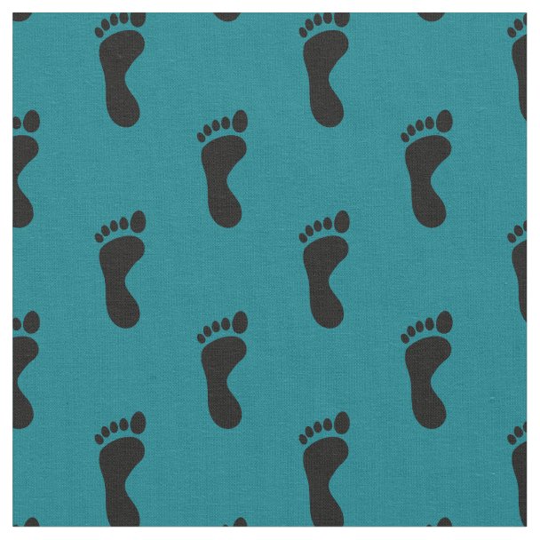Foot Feet Footprints Teal Blue Fabric | Zazzle