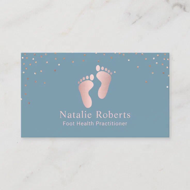 Foot Healthcare Practitioner Rose Gold Dusty Blue Business Card | Zazzle
