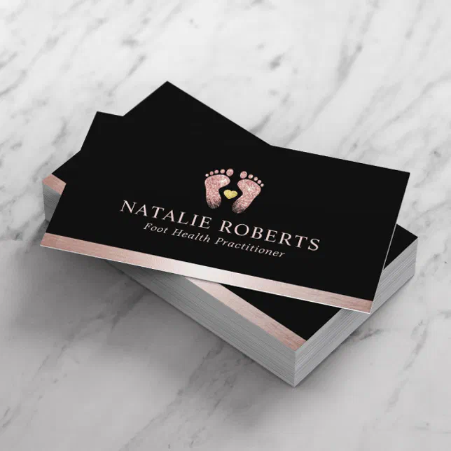 Foot Massage Therapist Podiatrist Rose Gold Black Business Card | Zazzle
