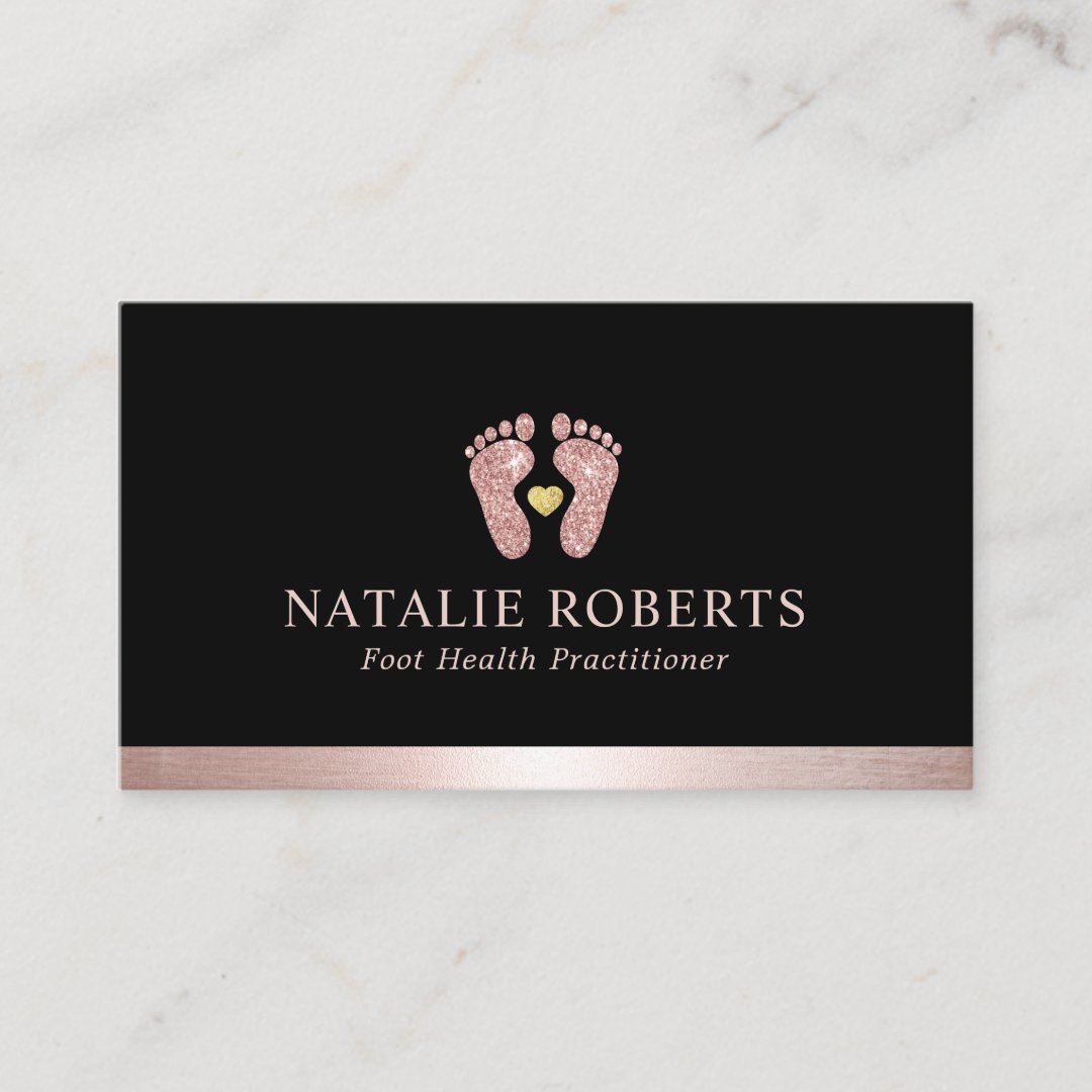 Foot Massage Therapist Podiatrist Rose Gold Black Business Card | Zazzle