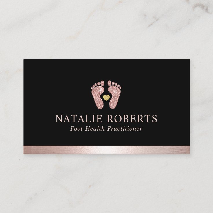 Foot Massage Therapist Podiatrist Rose Gold Black Business Card | Zazzle