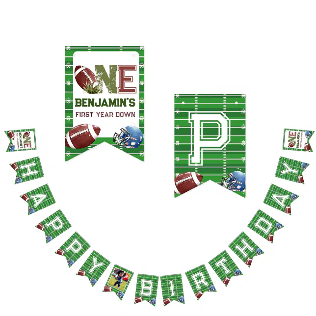 Football 1st Year Down Birthday Bunting Flags | Zazzle