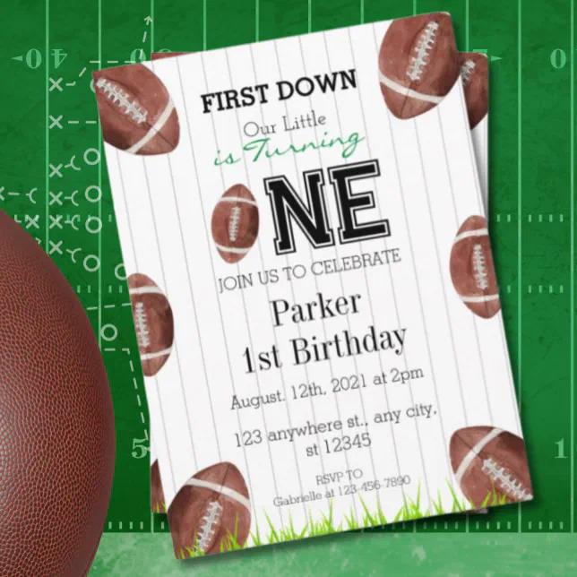 Football 1st Year Down Birthday Invitation | Zazzle