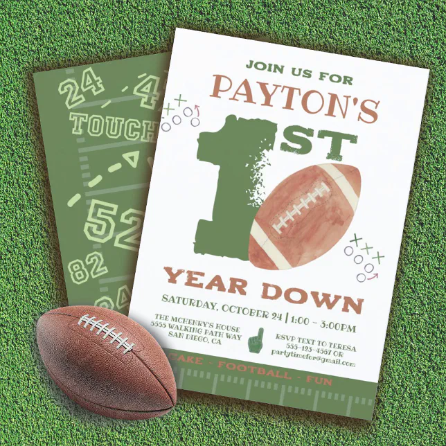 Football 1st Year Down Football BIrthday Party Invitation | Zazzle