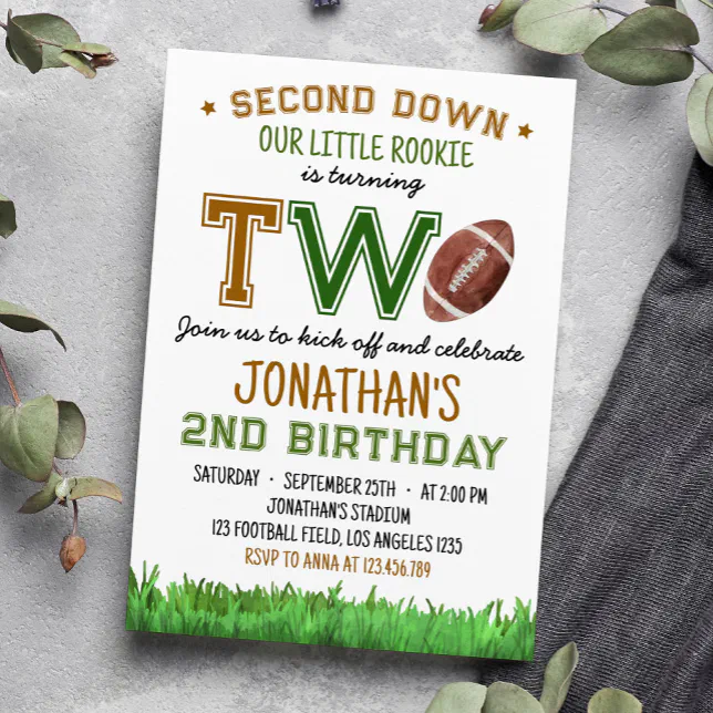 Football 2nd Birthday Party Invitation | Zazzle