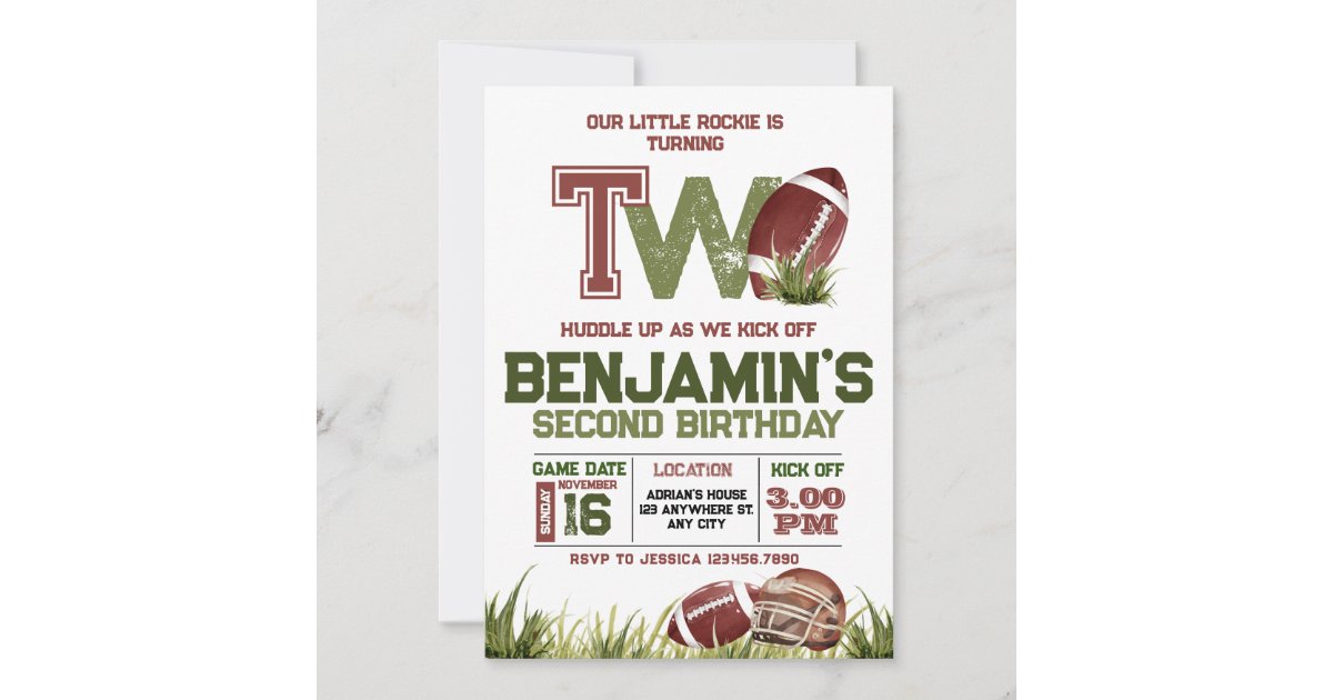 Football 2nd Year Down Football BIrthday Party Invitation | Zazzle