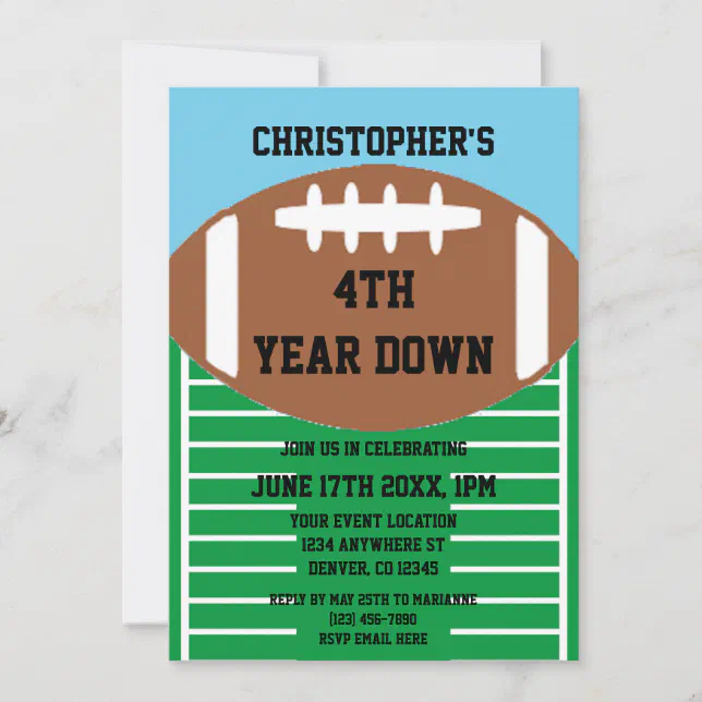 Football 4th Year Down Birthday Invitation | Zazzle