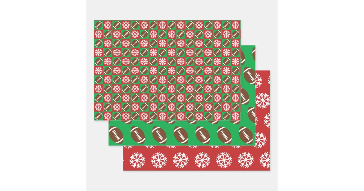 Football and Snowflake Red and Green Christmas Wrapping Paper Sheets ...