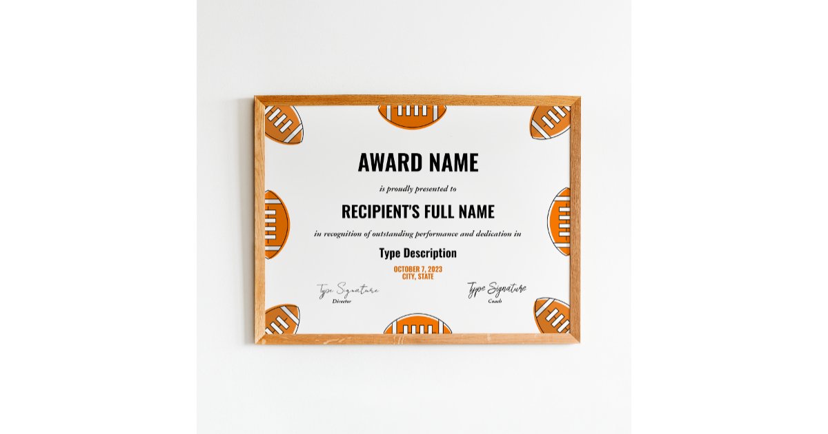 Football Award certificate, MVP Poster | Zazzle