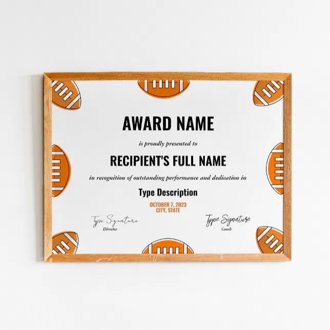 Football Award certificate, MVP Poster | Zazzle