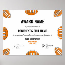 Football Award certificate, MVP Poster | Zazzle