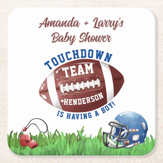 Football Baby Shower Square Paper Coaster | Zazzle