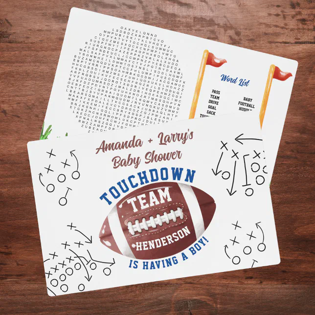 Football Baby Shower Word Search Placemat | Zazzle