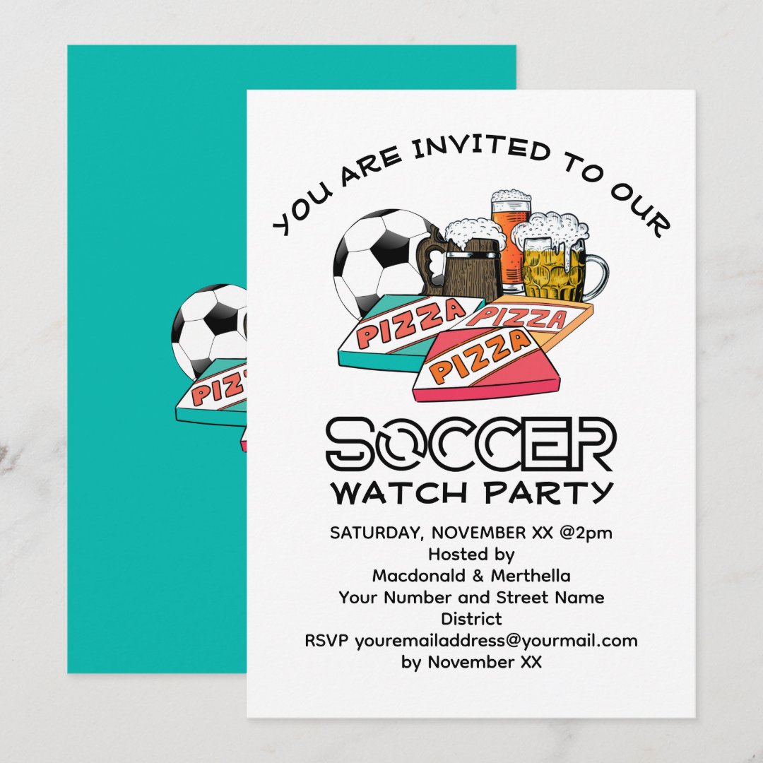 Football Beer Pizza SOCCER WATCH PARTY Invitation | Zazzle