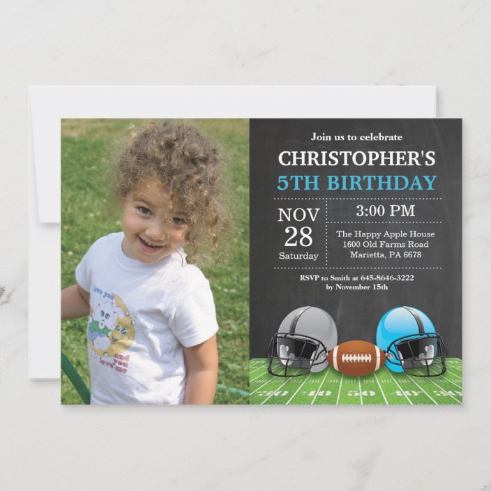 Football Birthday Invitation Birthday Party Blue | Zazzle.com