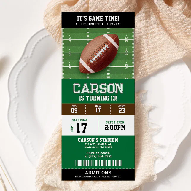 Football Birthday Party Ticket Invitation | Zazzle