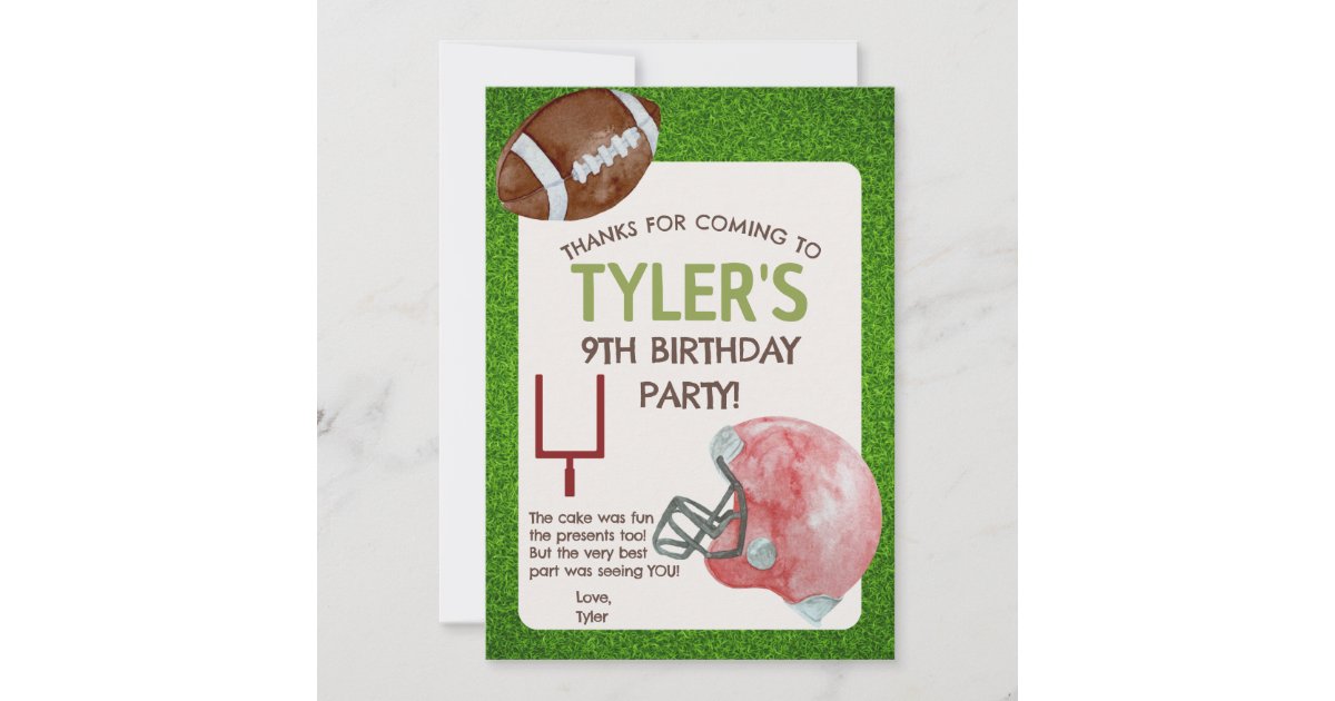Football Birthday Party Vertical Thank You Card | Zazzle