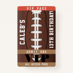 Football Birthday Party VIP Pass Badge | Zazzle