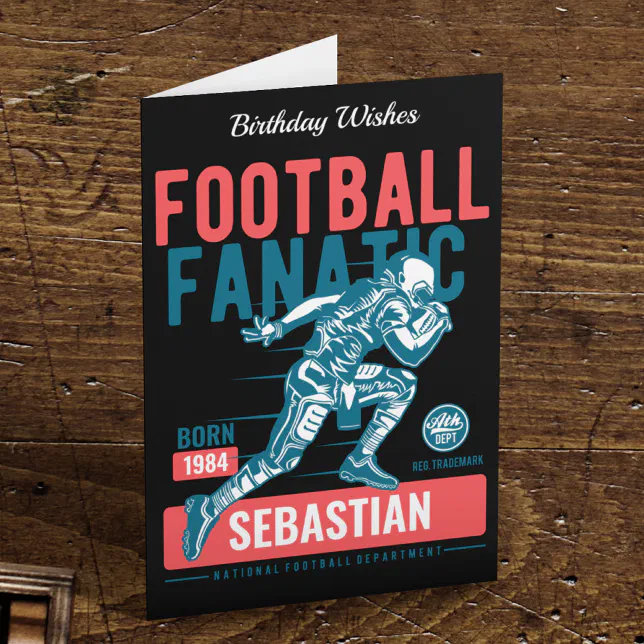 Football Birthday Retro Black Red Blue Touchdown Card | Zazzle