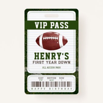 Football Birthday Vip Pass Boy's 1st birthday Badge | Zazzle