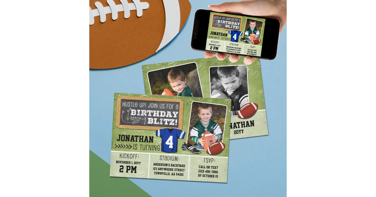 Football Blitz Kids' Birthday Party Invitation | Zazzle