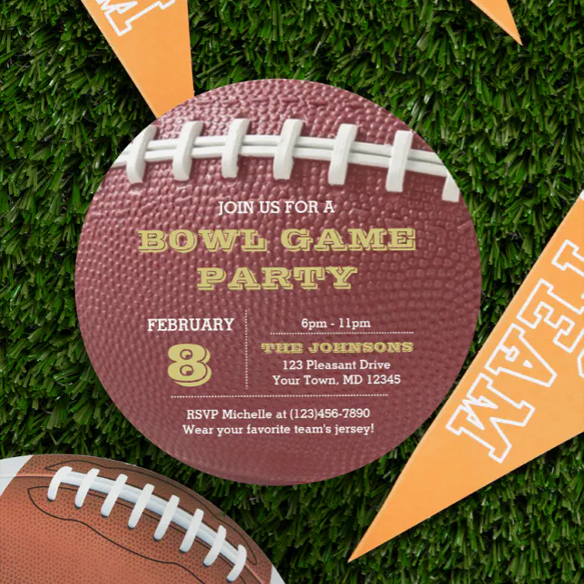 Football Bowl Game Gold Round Invitation | Zazzle