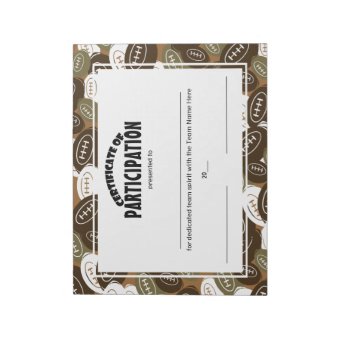 Football Certificates of Participation Notepad | Zazzle