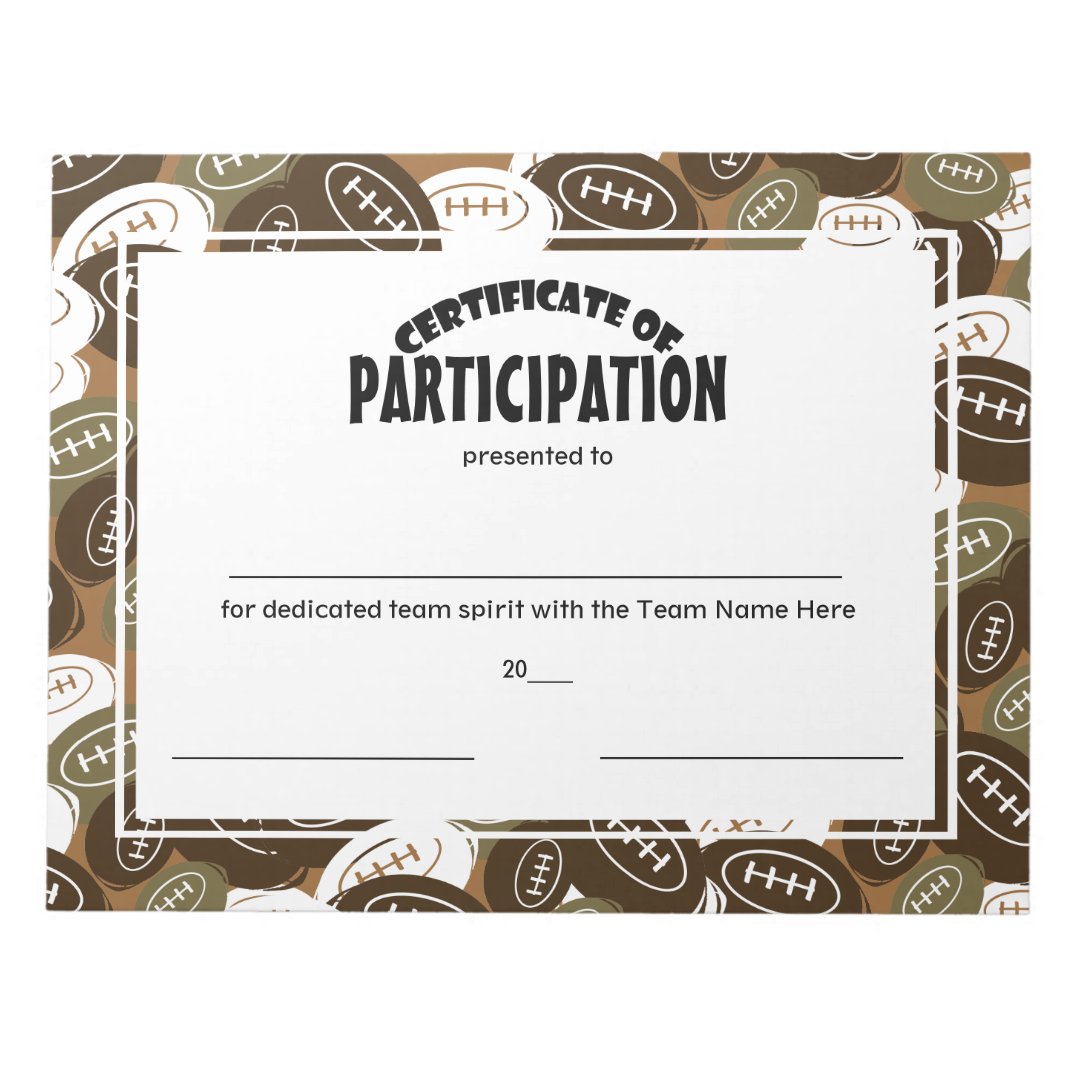Football Certificates of Participation Notepad | Zazzle