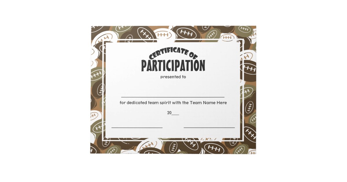 Football Certificates of Participation Notepad | Zazzle