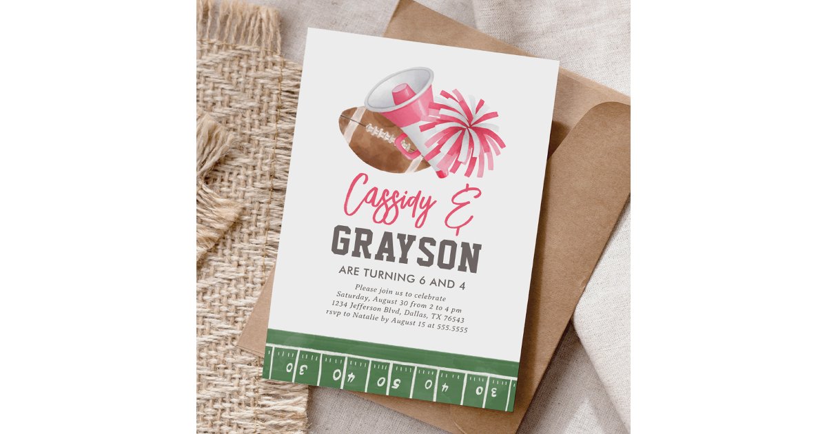 Football Cheerleading Joint Birthday Invitation | Zazzle
