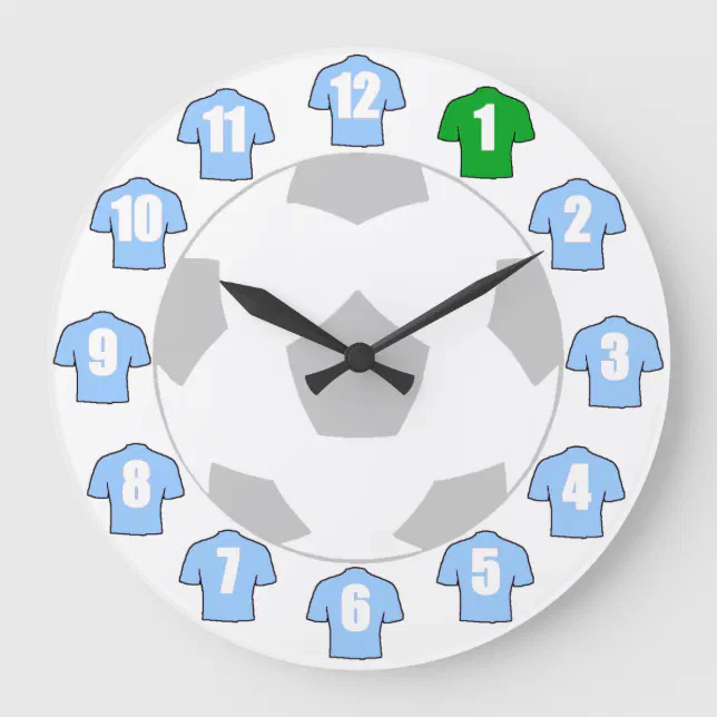 Football Clock - with Sky Blue Shirts | Zazzle
