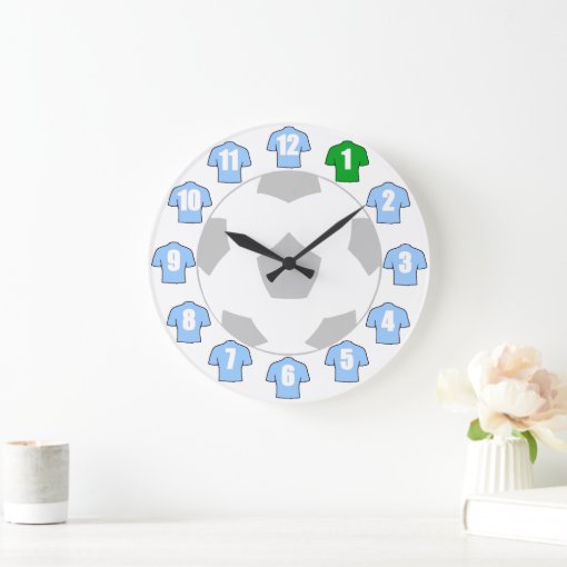 Football Clock - with Sky Blue Shirts | Zazzle