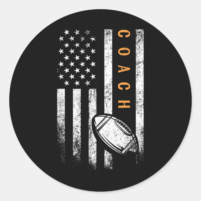Football Coach American Flag Football Trainer Classic Round Sticker ...