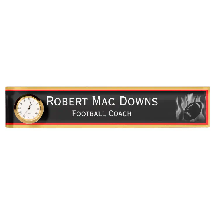 Football Desk Name Plate With Clock | Zazzle
