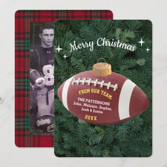 Football Fan Ornament Custom Photo Christmas Card | Zazzle