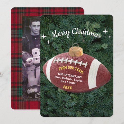 Football Fan Ornament Custom Photo Christmas Card | Zazzle