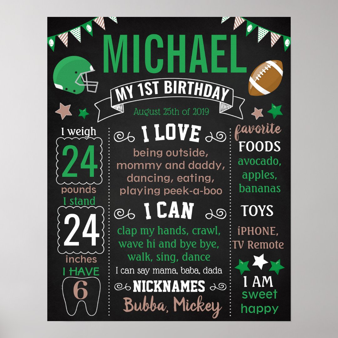 Football First Birthday Party chalkboard Poster | Zazzle