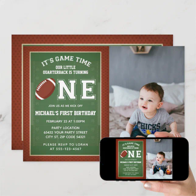 Football First Birthday Photo Invitation | Zazzle