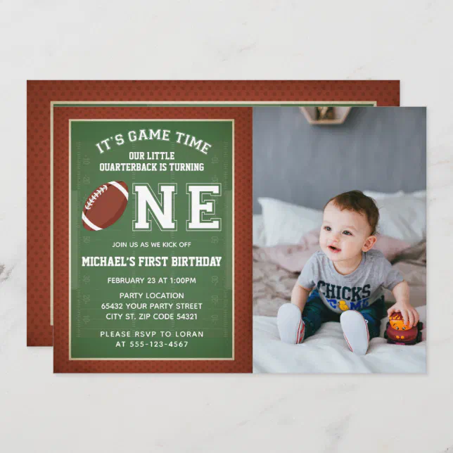 Football First Birthday Photo Invitation | Zazzle