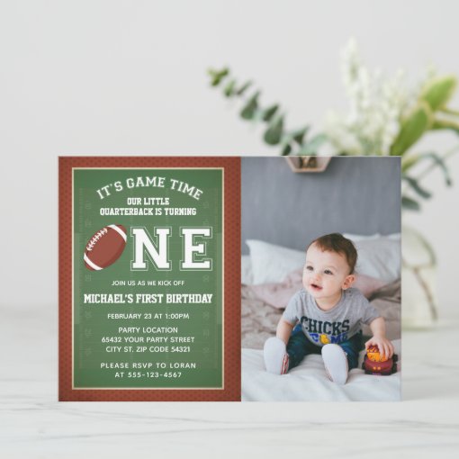 Football First Birthday Photo Invitation | Zazzle