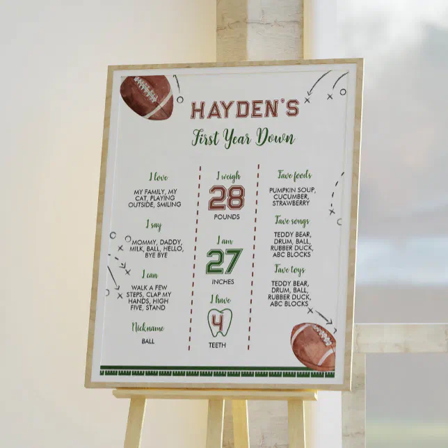 Football First Year Birthday Milestone Poster | Zazzle