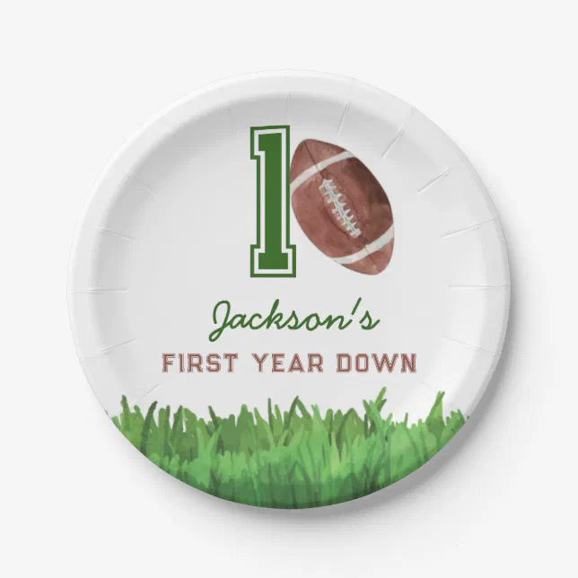 Football First Year Down Birthday Paper Plates | Zazzle