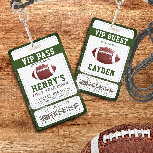 Football First Year Down Vip Pass Guest birthday Badge | Zazzle