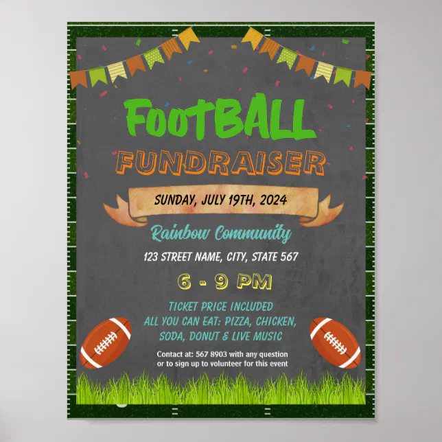 Football fundraiser event template poster | Zazzle