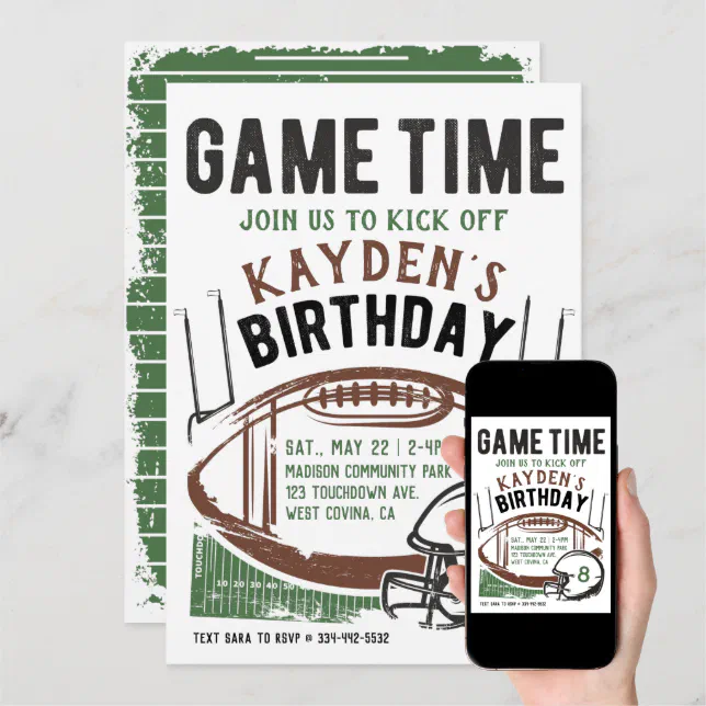 Football Game Time Birthday Invitation | Zazzle