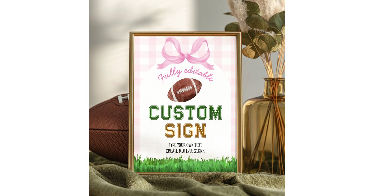 Football Girl Birthday Party Table Sign | Zazzle